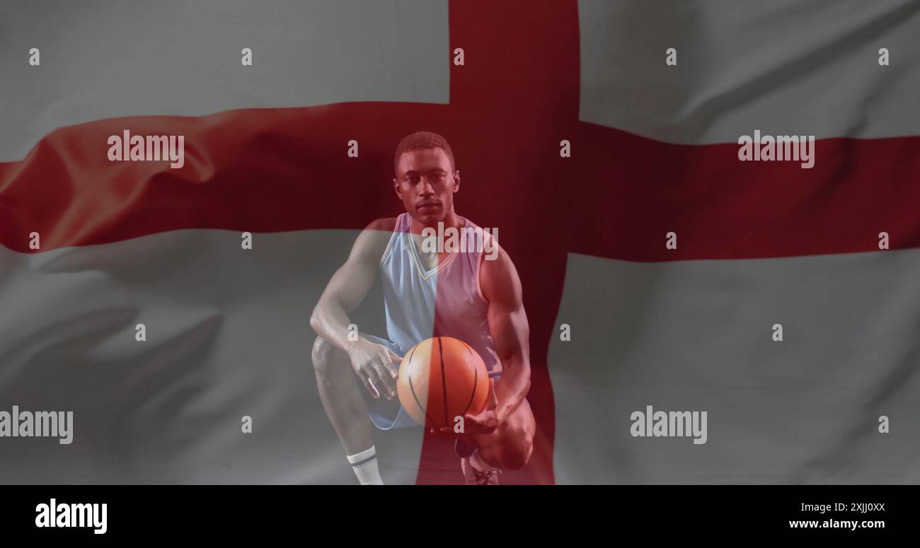 Image of flag of england over african american male basketball player ...