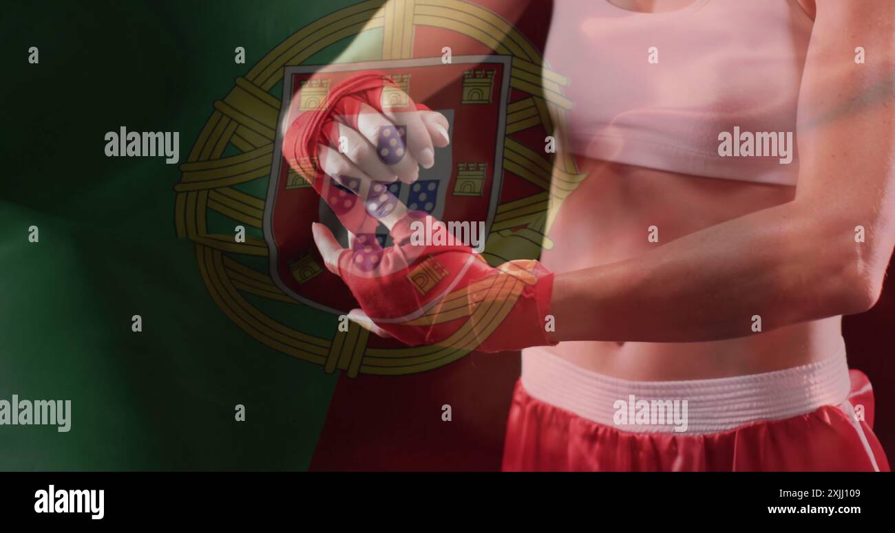 Image of flag of portugal over caucasian female boxer Stock Photo - Alamy