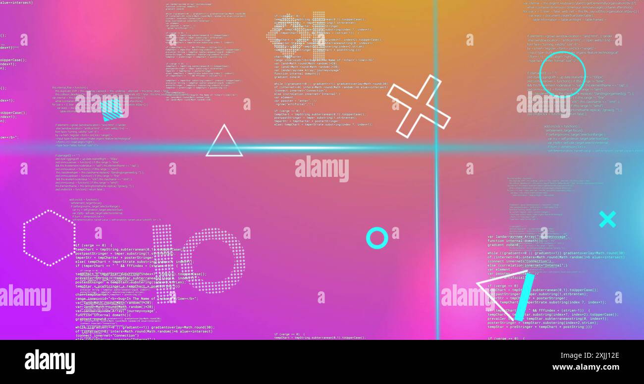 Image of shapes and blue scanner beams over data processing on soft ...