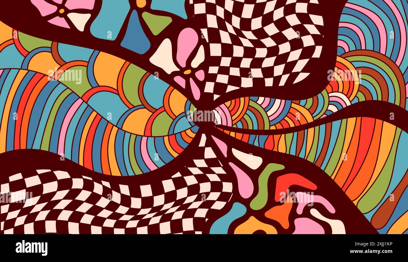 Psychedelic coloring page groovy warm color Stock Vector Image & Art ...