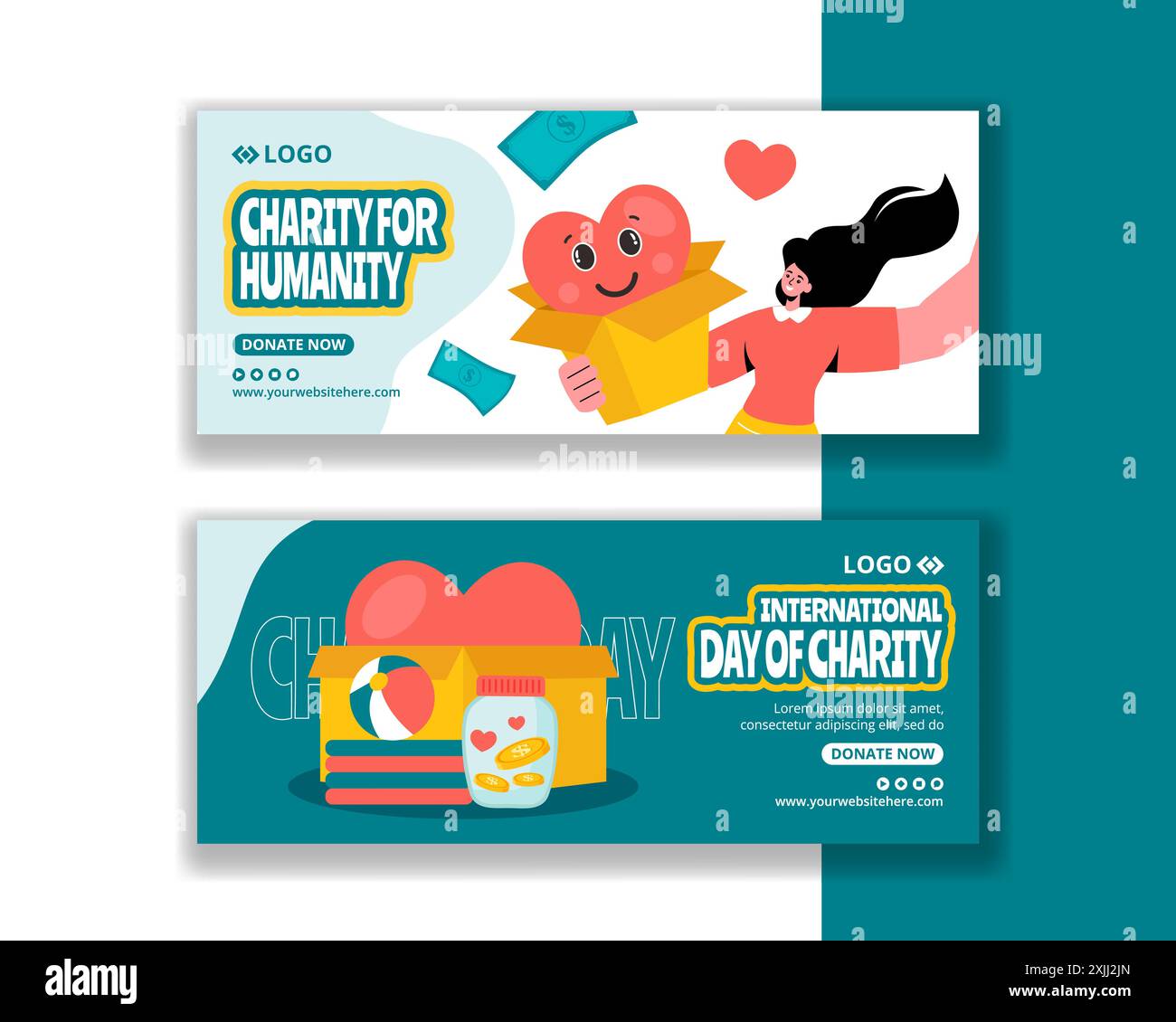 Day of Charity Horizontal Banner Flat Cartoon Hand Drawn Templates ...