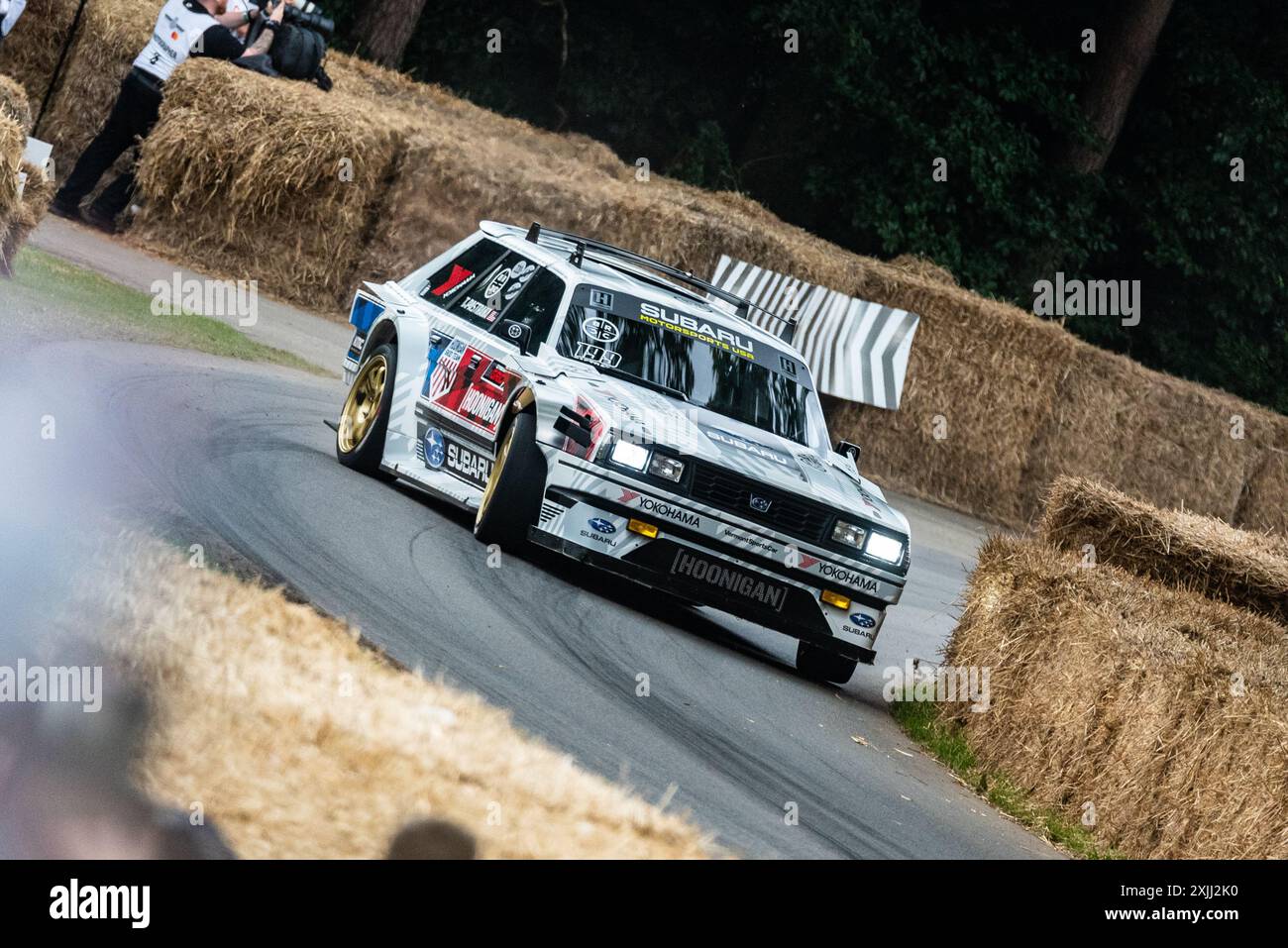 1983 Subaru GL Wagon 'Huckster' race car driving up the hill climb ...