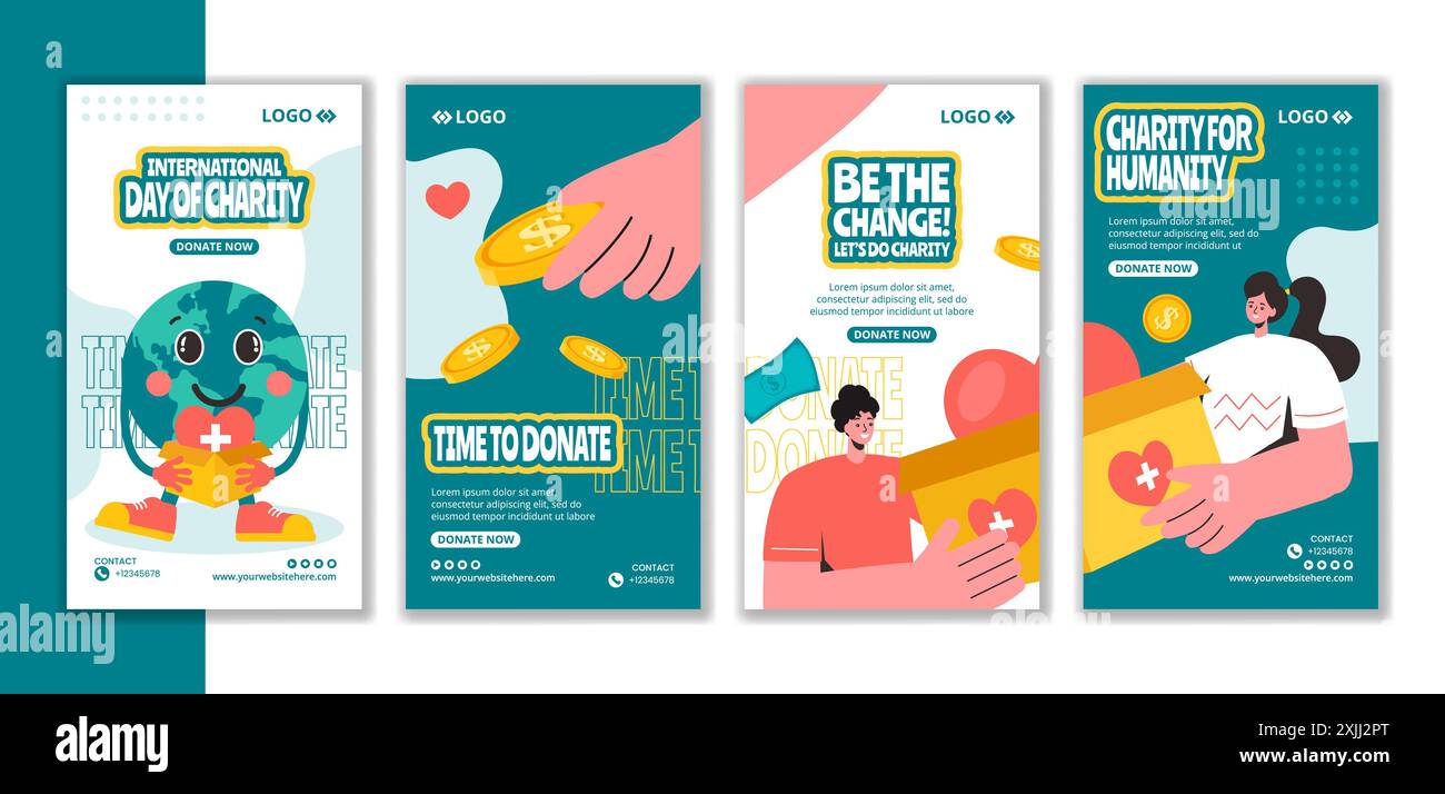 Day of Charity Social Media Stories Flat Cartoon Hand Drawn Templates ...