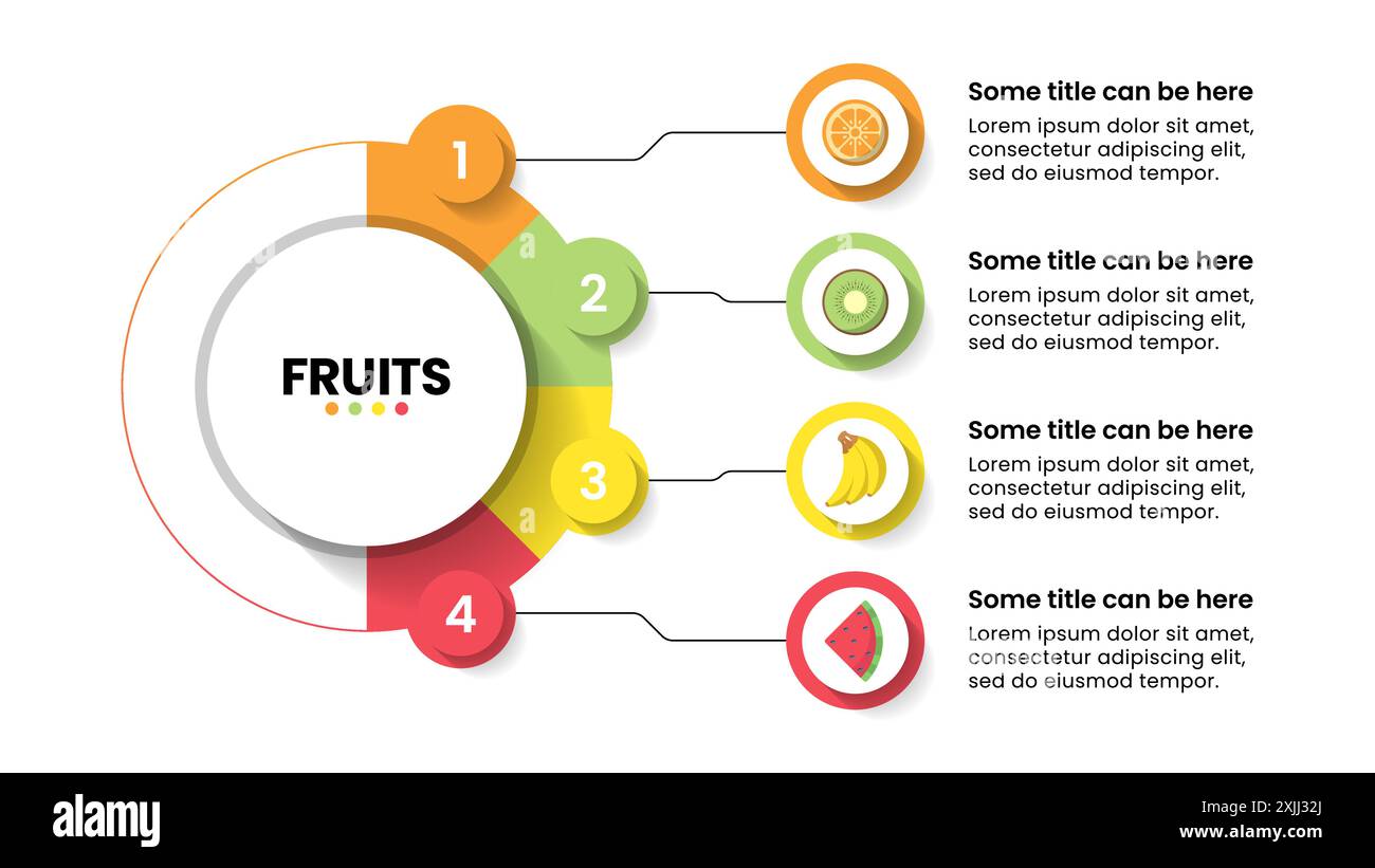 Infographic template with icons and 4 options or steps. Fruits. Can be ...