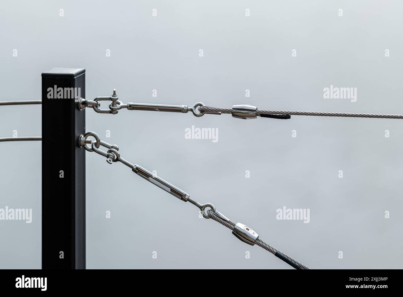 Balustrade made of stainless steel cable attached with a turnbuckle and ...