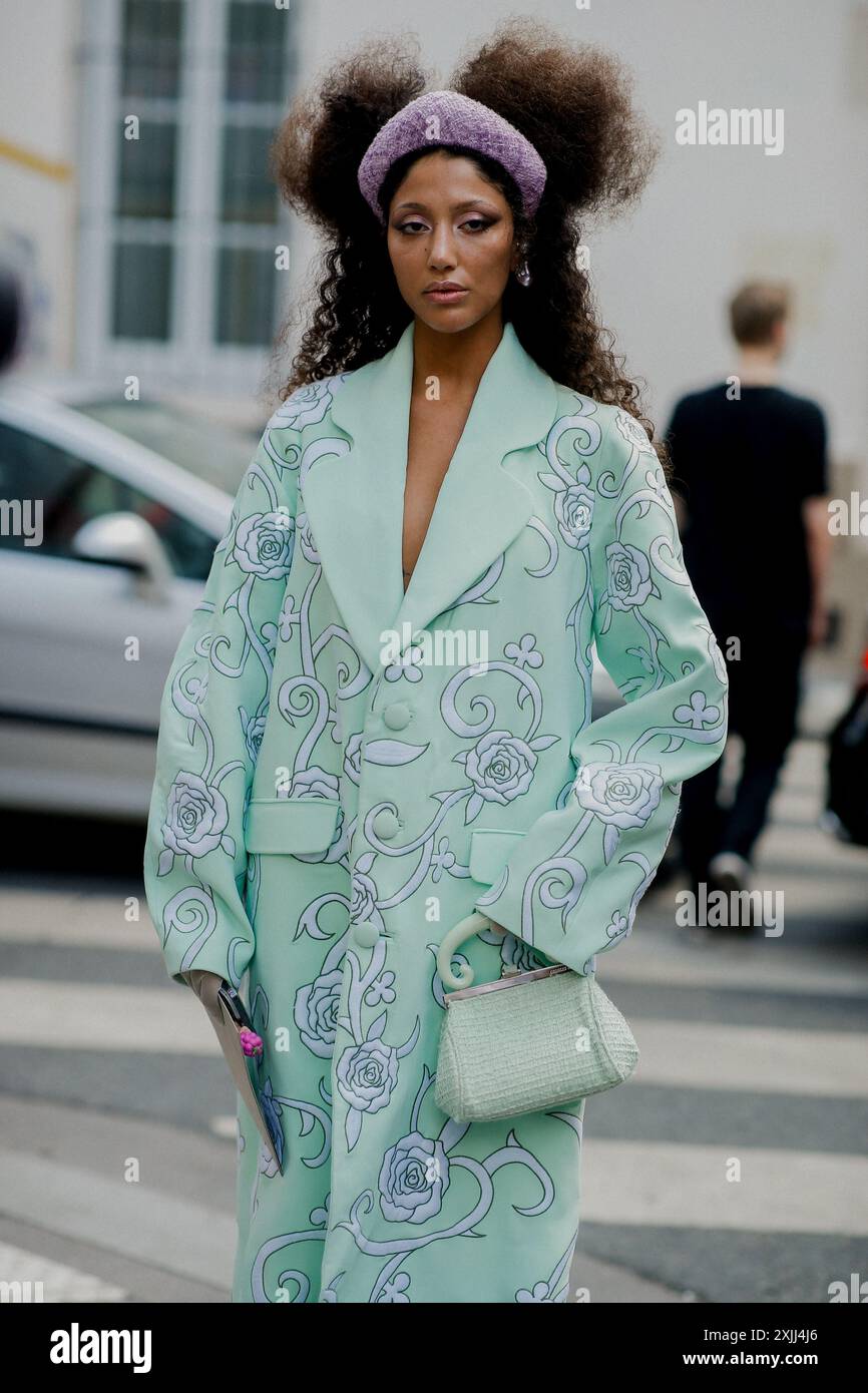 Paris, France. 24th June, 2024. Street style, Huda Shahin arriving at ...