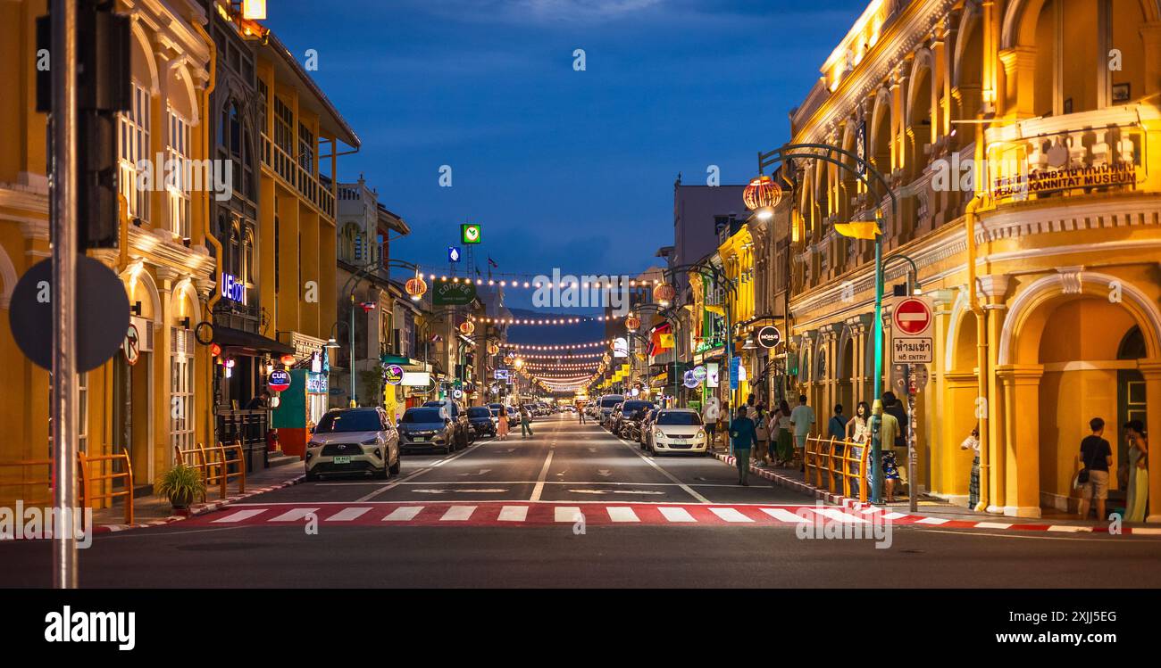 Phuket, Thailand. Night view of old town with Sino-Portuguese Buildings ...