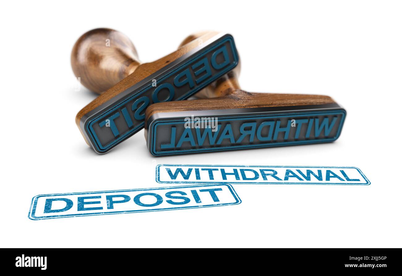 3d illustration of two rubber stamps with the words deposit and ...