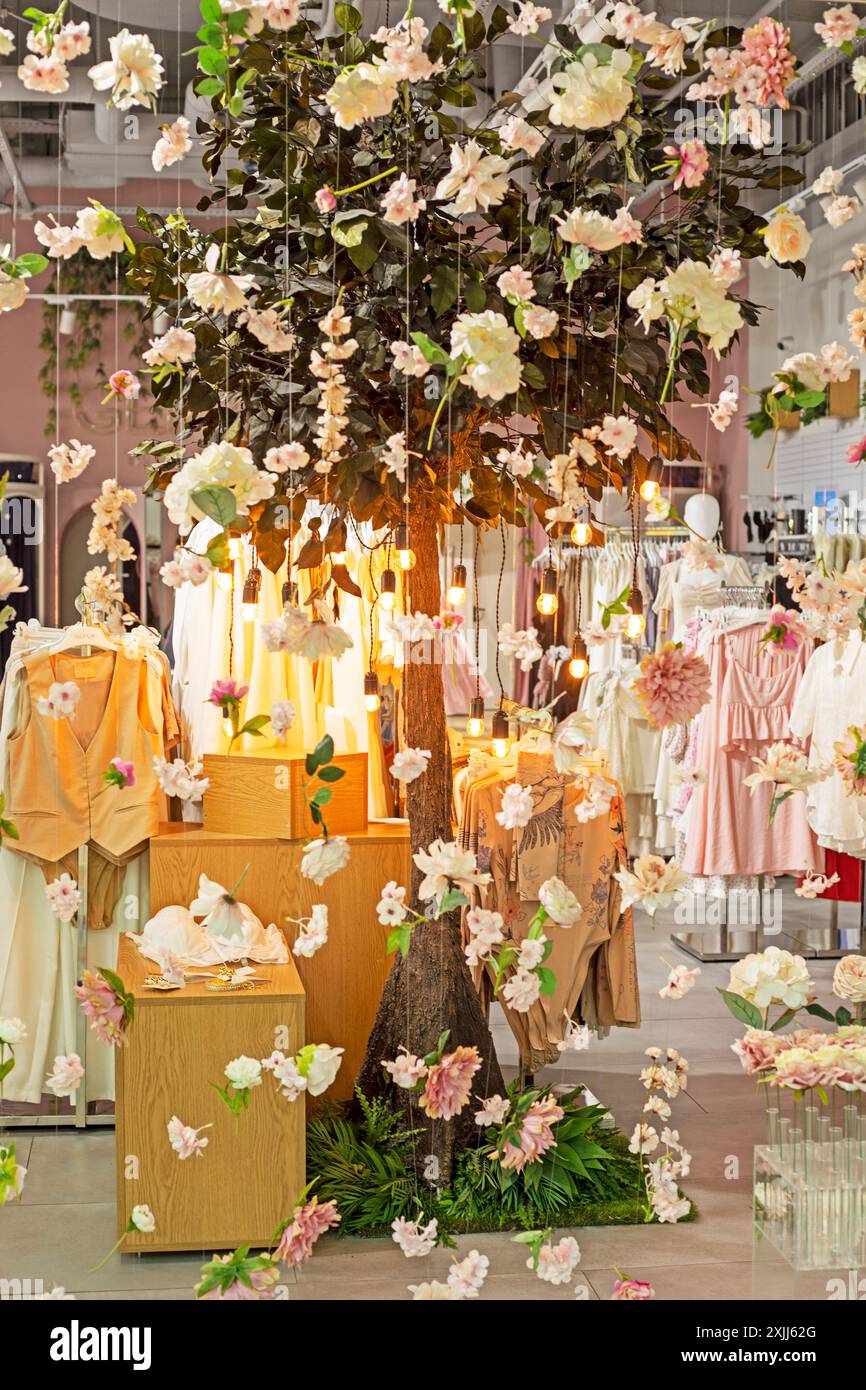 decorative decoration with flowers in floristry styles in a clothing ...