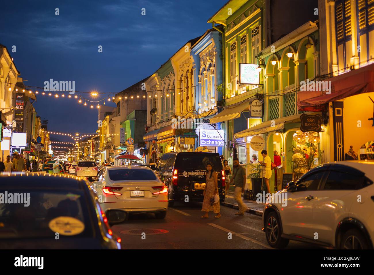 Phuket, Thailand. Night view of old town with Sino-Portuguese Buildings ...