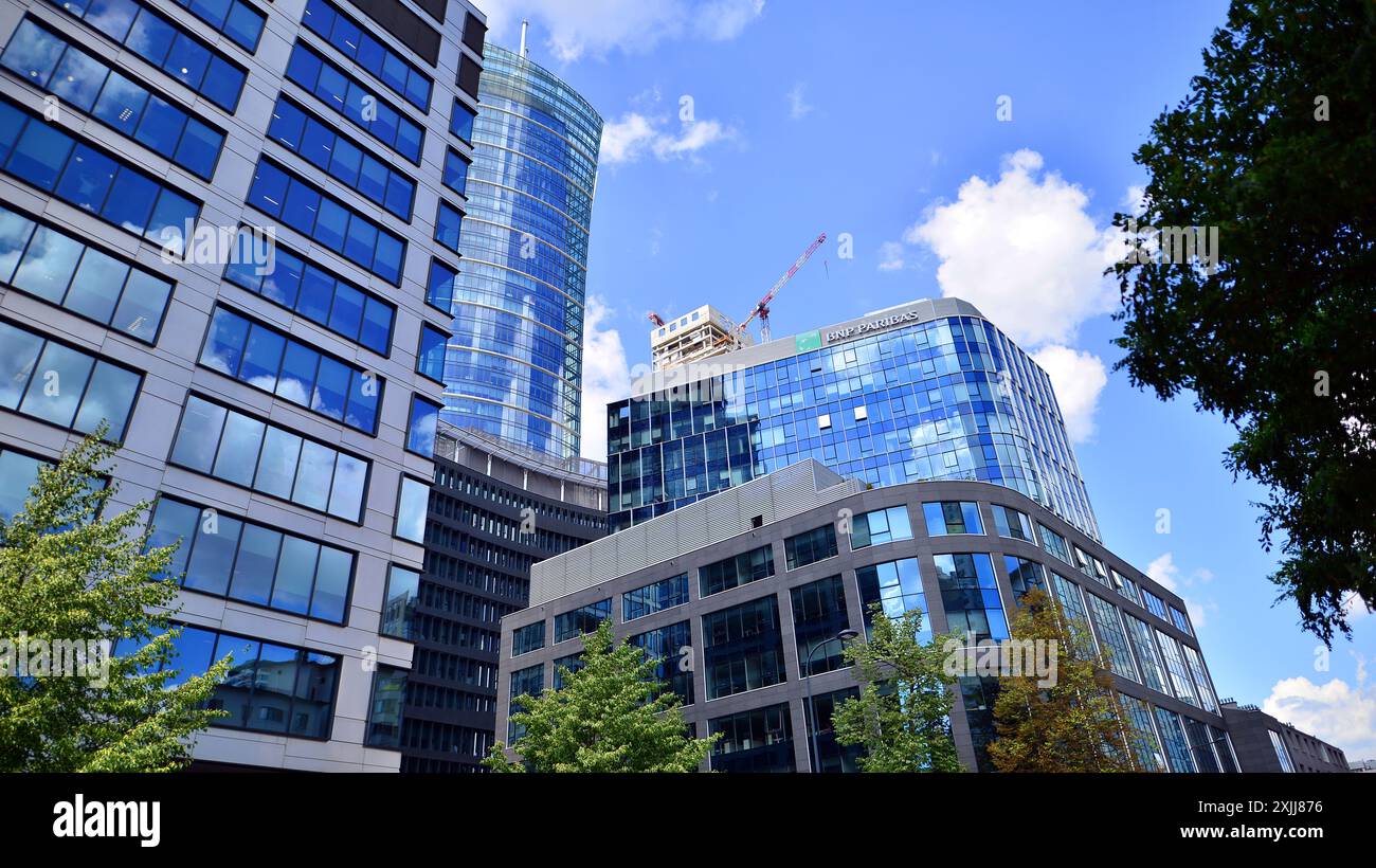 Warsaw, Poland. 9 July 2024. Roundabout Daszynski. Skyscrapers in the ...
