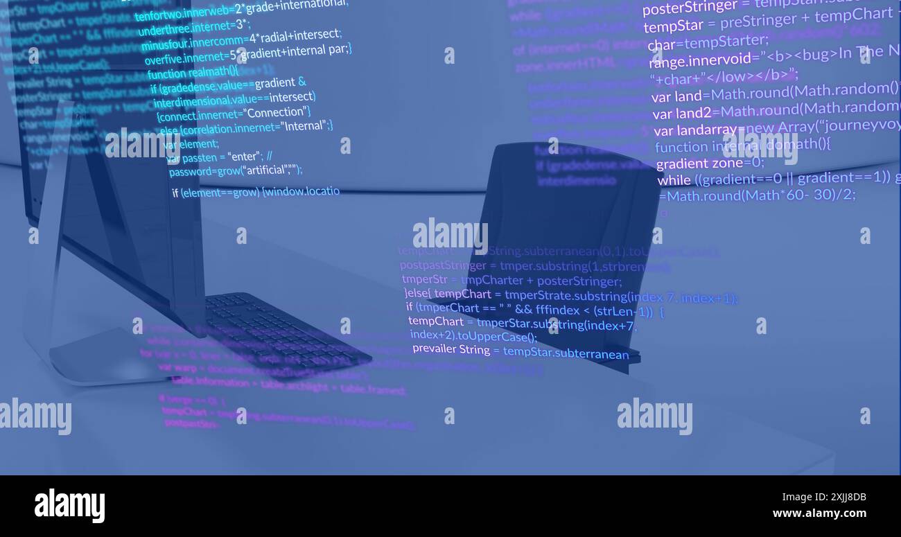 Image of data processing over work station in office. Global finance ...