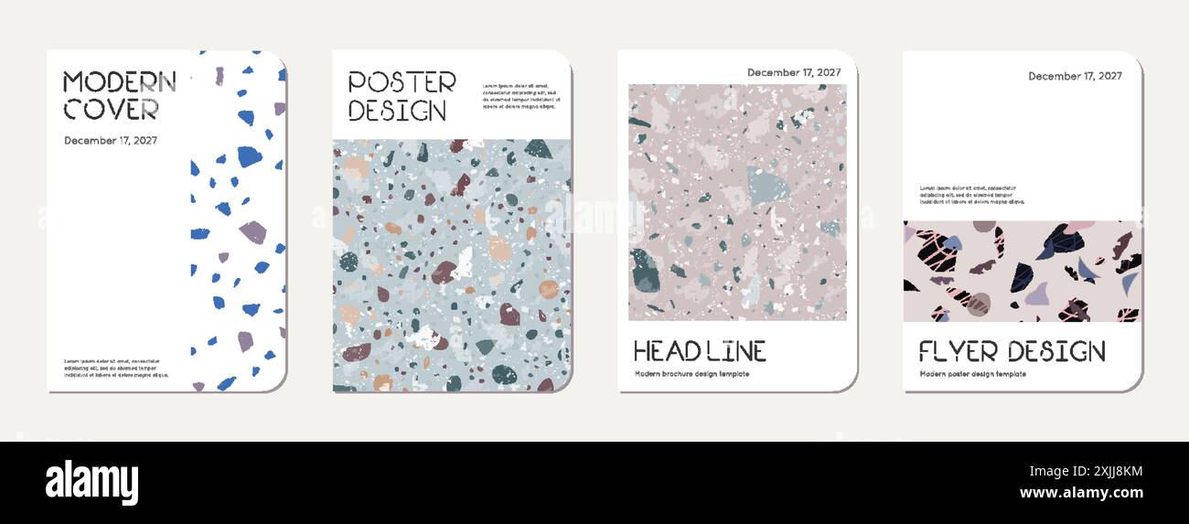 School notebook cover design. Terrazzo abstract background made of ...
