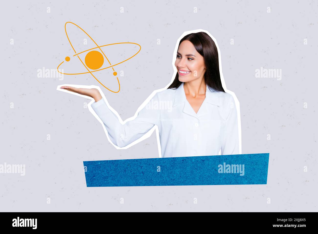 Collage young professor lab medical worker woman atomic research invention chemistry explore ...