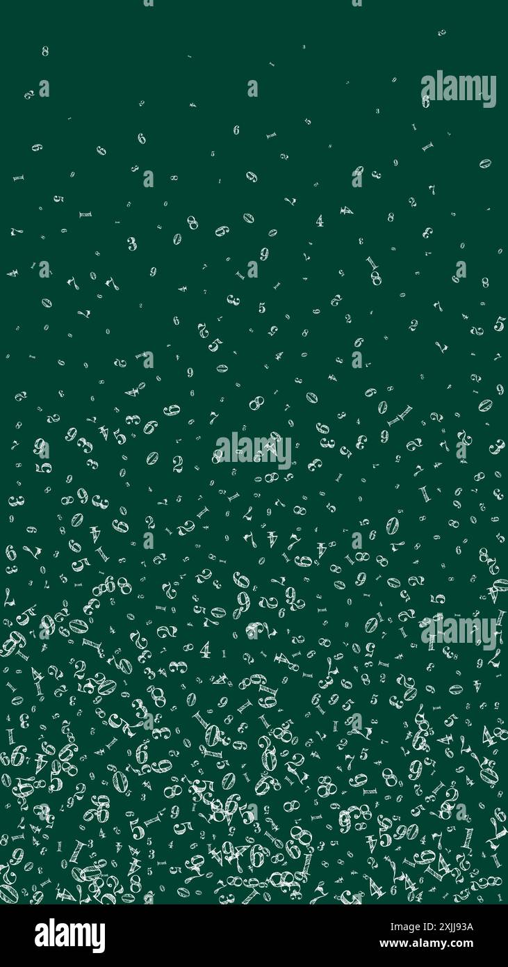 Scattered numbers. White chalk digits flying chaotic. Back to school ...