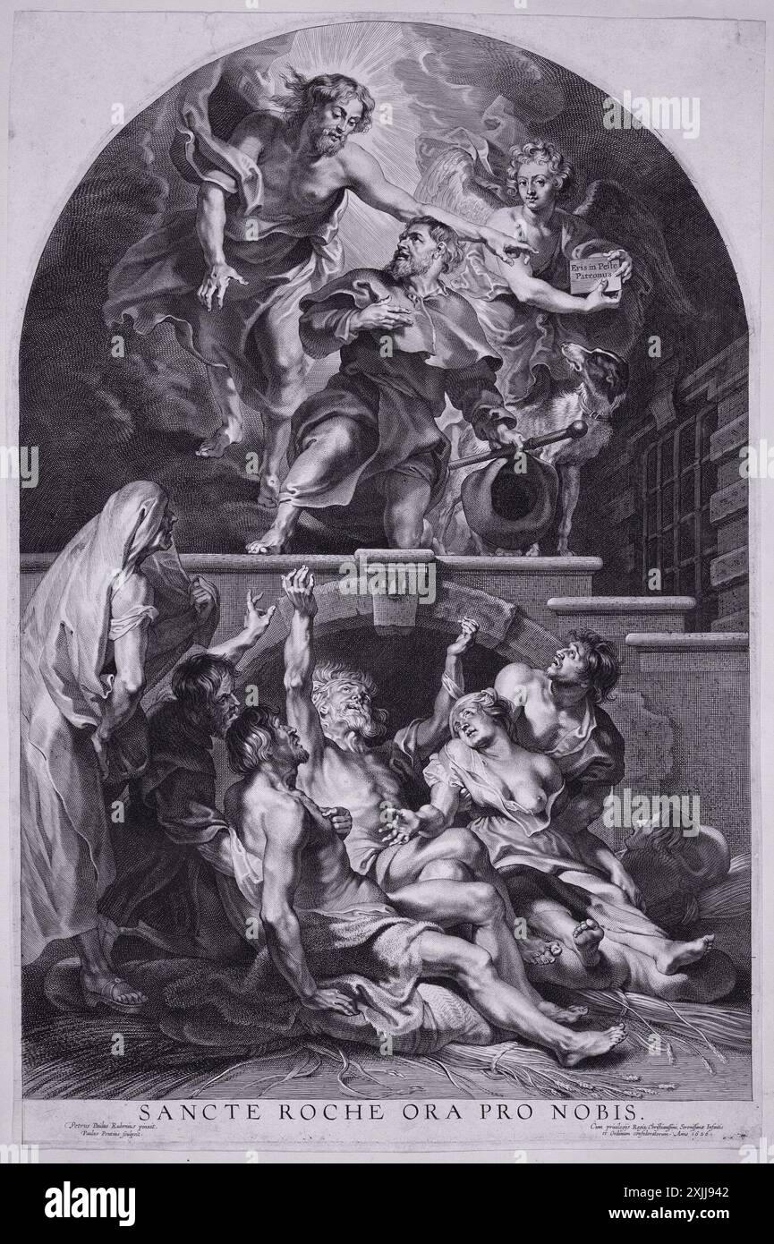 A 1626 engraving depicting Jesus Christ appearing to Saint Roch, a ...