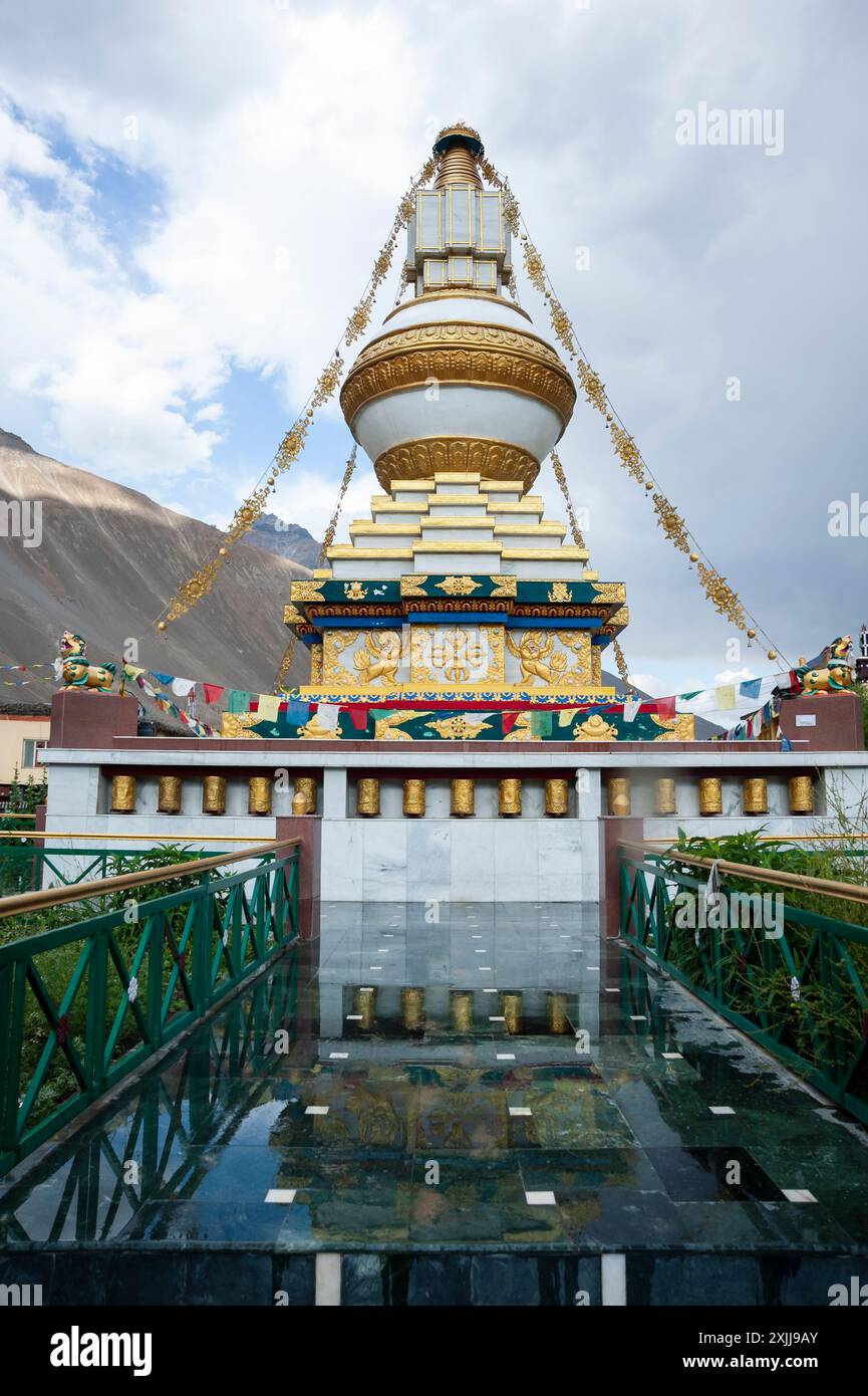 Buddhist gompa with colorful prayer flags in Tabo Monastery, Spiti ...
