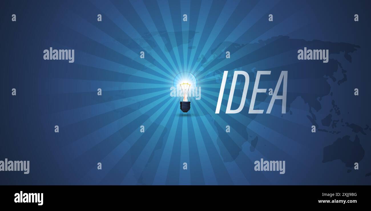Blue Glowing Radiating Light Bulb,Ideas,Creativity Concept Design Template with Copy Space ...