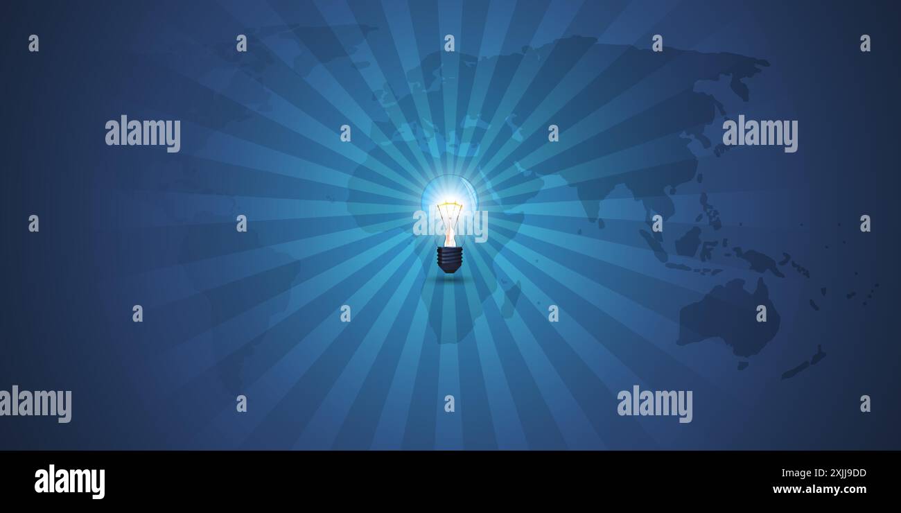 Blue Glowing Radiating Light Bulb,Ideas,Creativity Concept Design Template with Copy Space ...