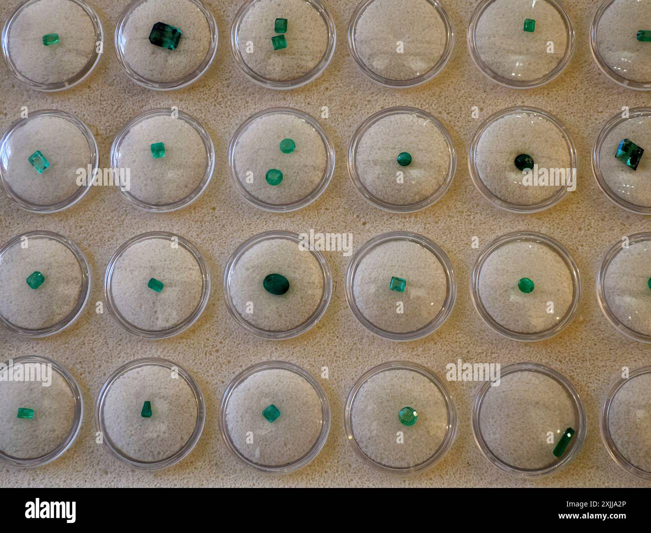 A presentation of emeralds in a store, Bogota, Colombia, Colombian ...