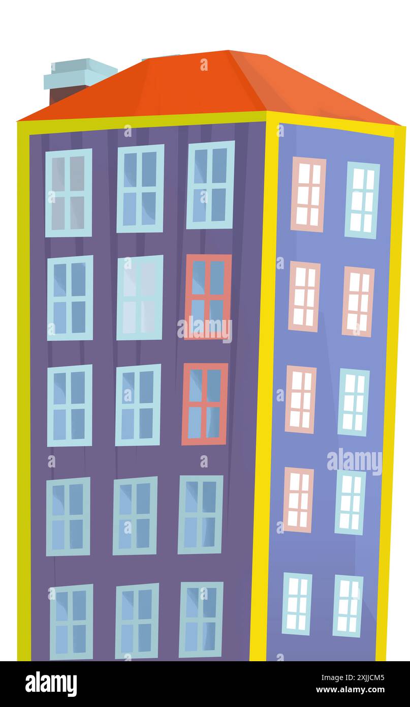 cartoon scene with modern skyscraper isolated on white background ...