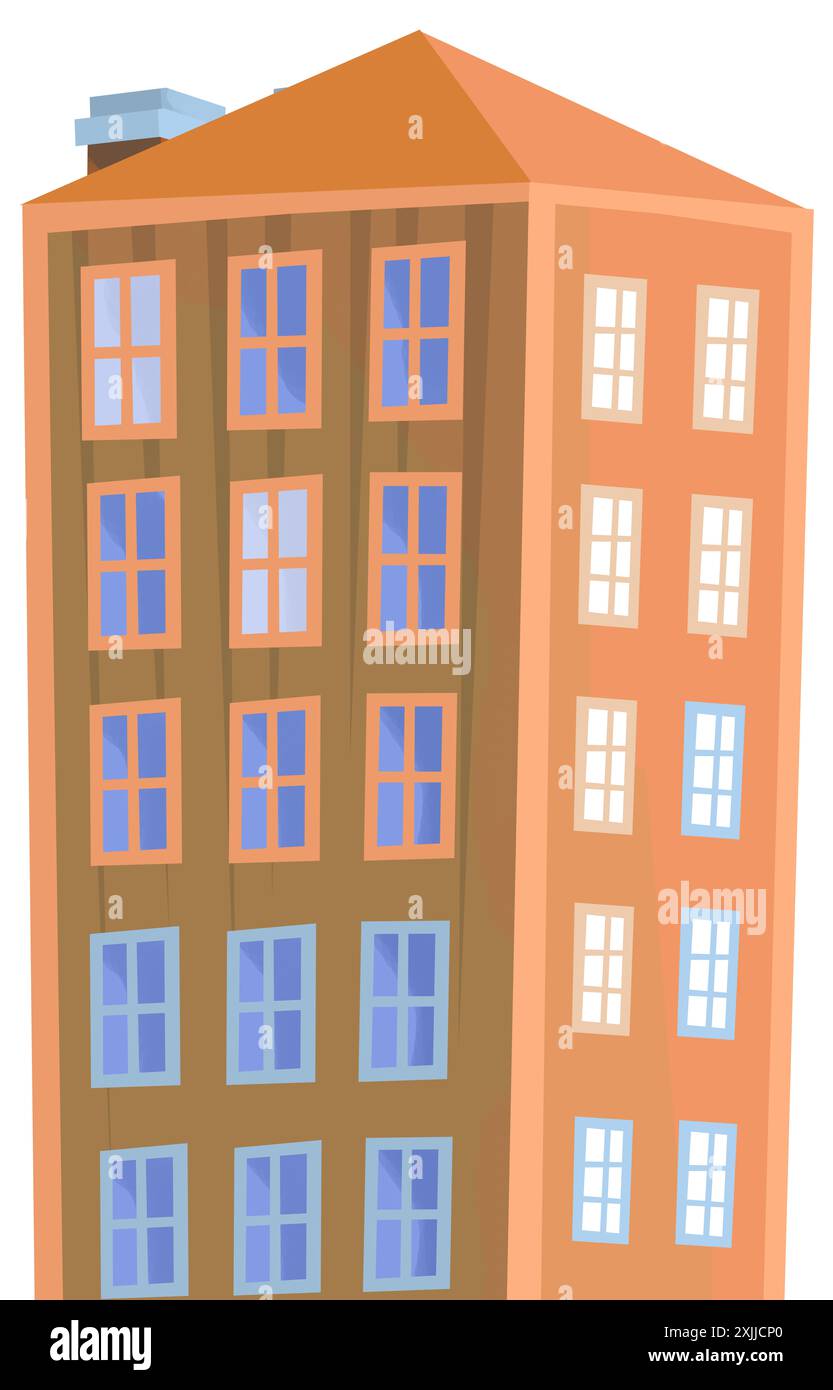 cartoon scene with modern skyscraper isolated on white background ...