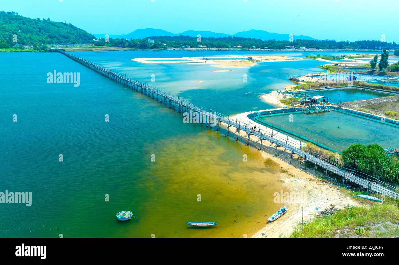 Aerial view of Mr Tiger wooden bridge at Phu Yen, Vietnam. This is the ...