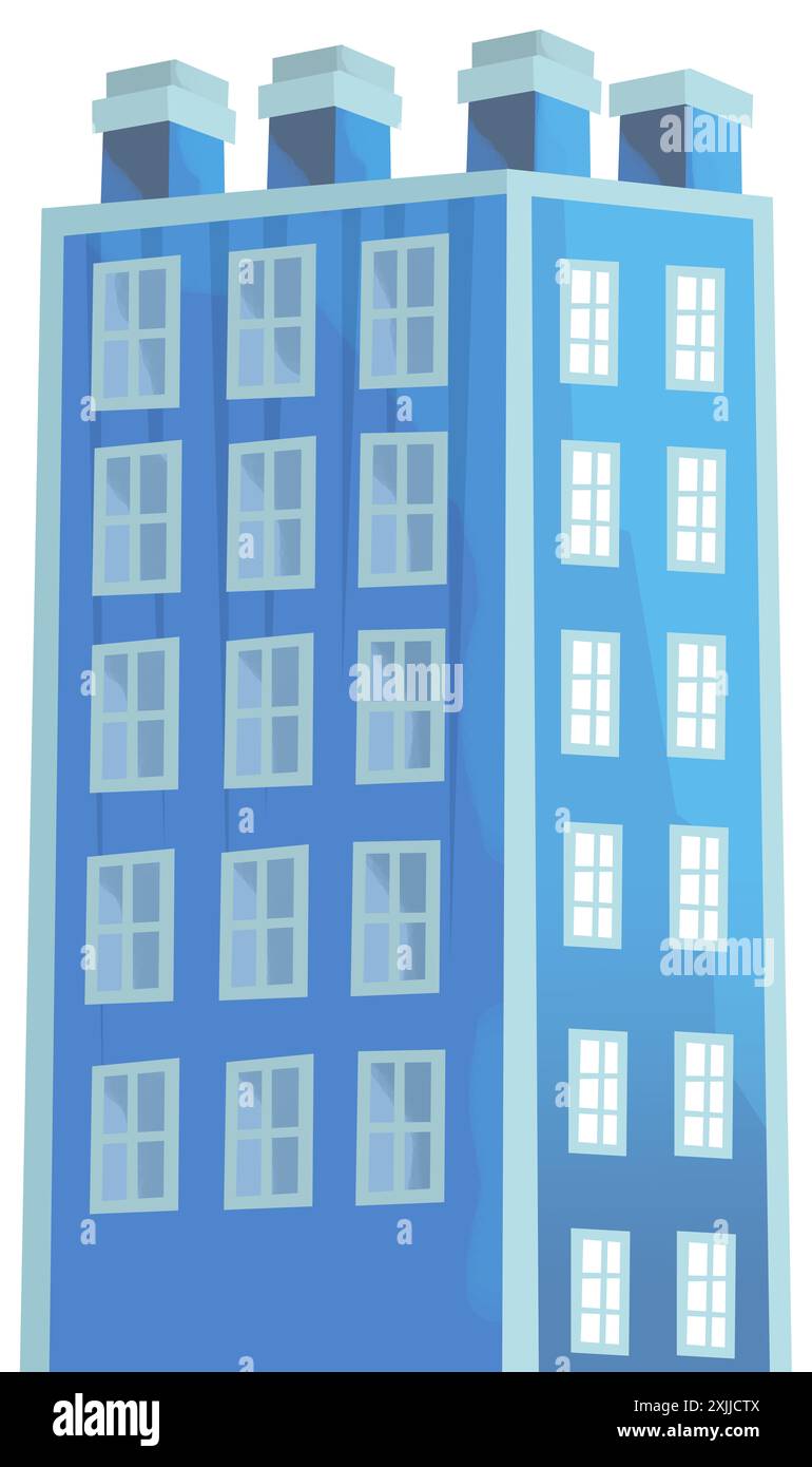 cartoon scene with modern skyscraper isolated on white background ...