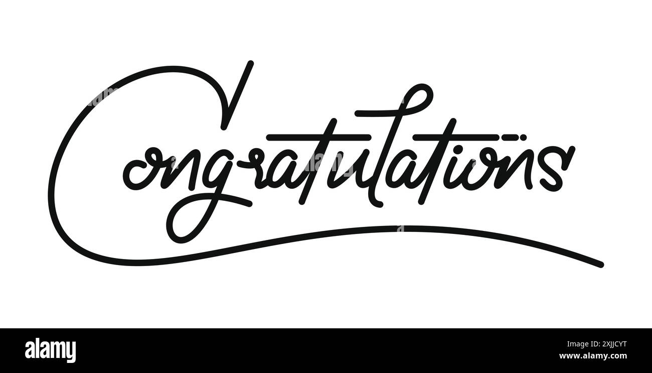 Congratulations handwritten isolated on white background. Hand drawn lettering style, one line ...