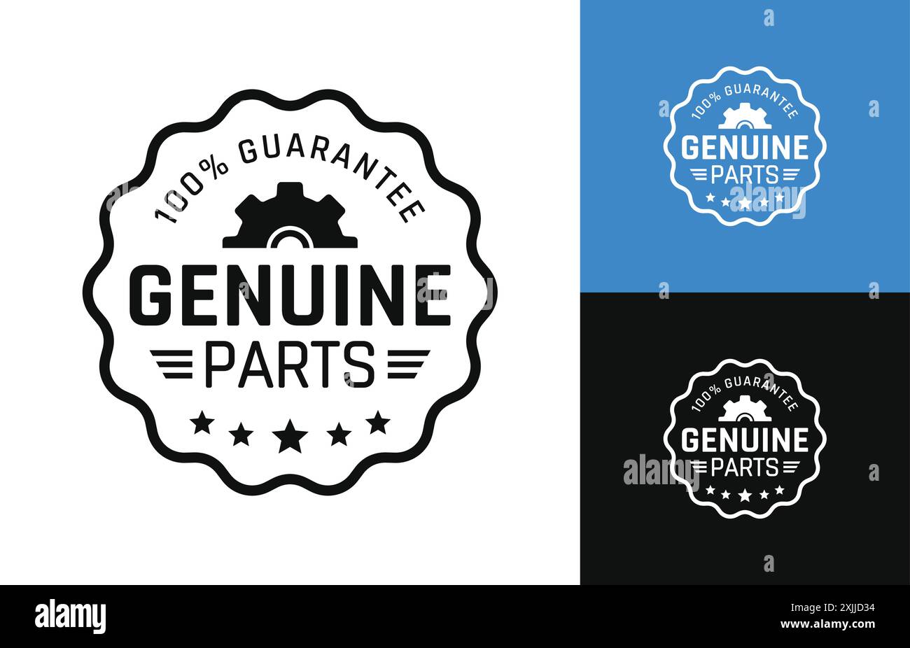 100 Percent guarantee Genuine parts vector label circle with gear ...