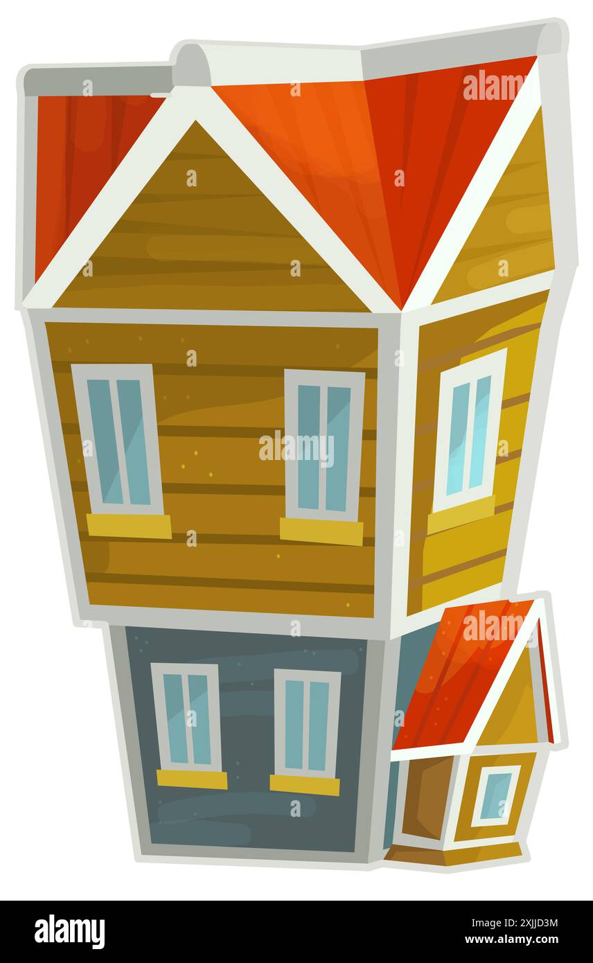 cartoon scene with wooden farm village house on white background ...