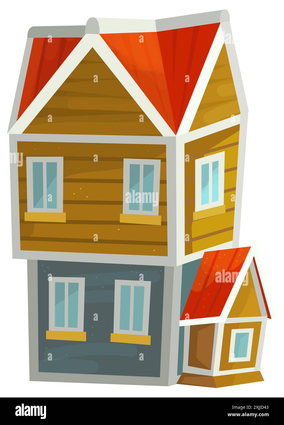 cartoon scene with wooden farm village house on white background ...