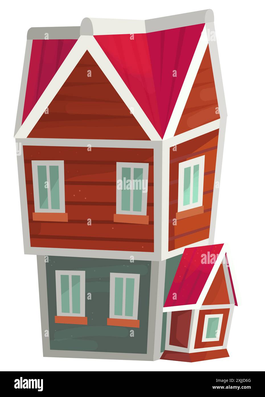 cartoon scene with wooden farm village house on white background ...