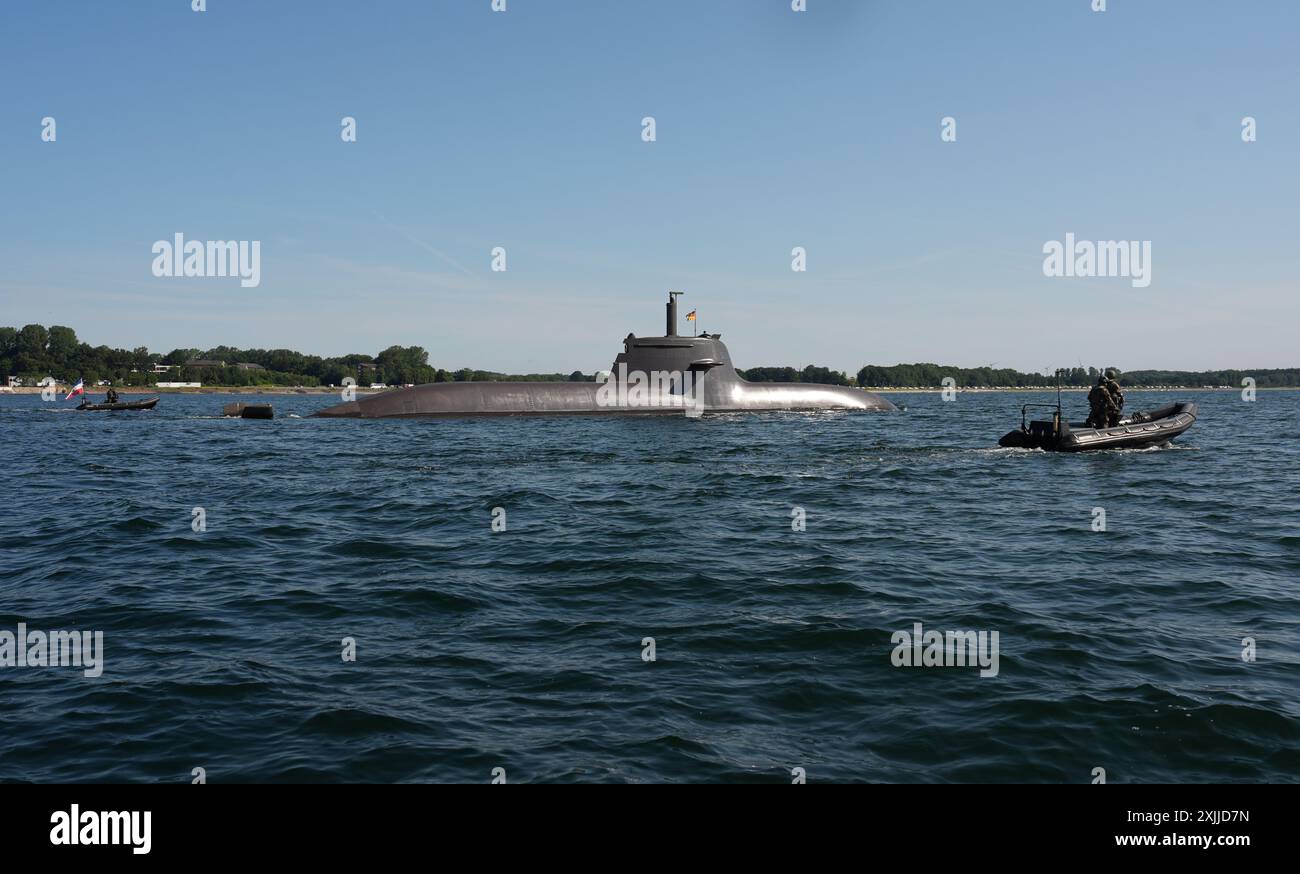 19 July 2024, Schleswig-Holstein, Eckernförde: The class 212A submarine ...