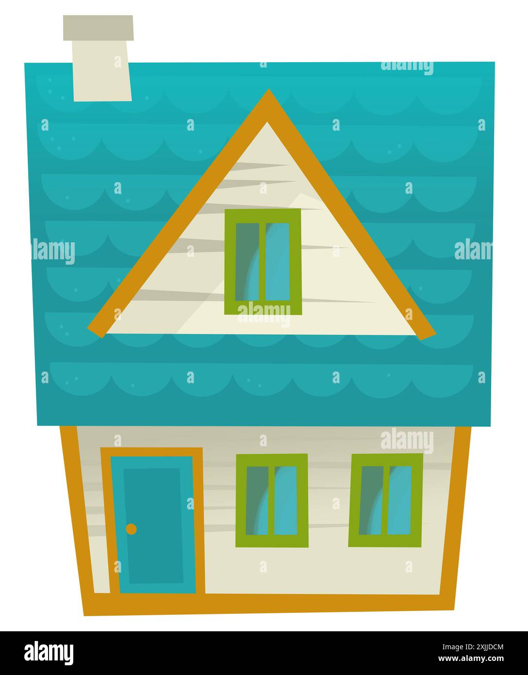 cartoon scene with wooden farm village house on white background ...