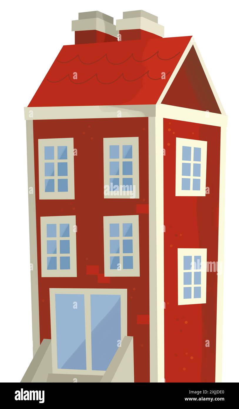 cartoon scene with modern skyscraper isolated on white background ...
