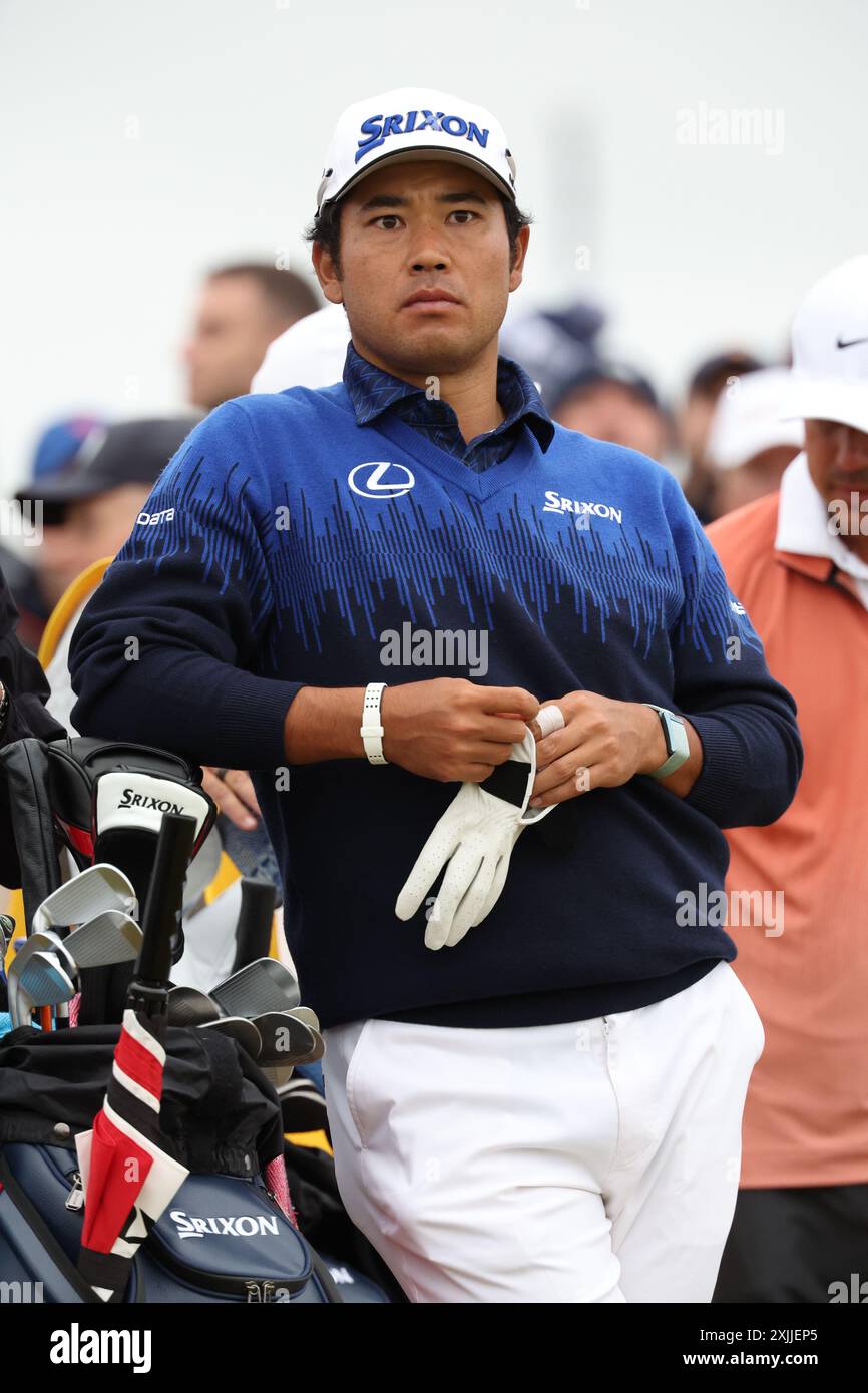 Japan's Hideki Matsuyama on the 16th hole during the day 1 of the 2024 British Open Golf ...