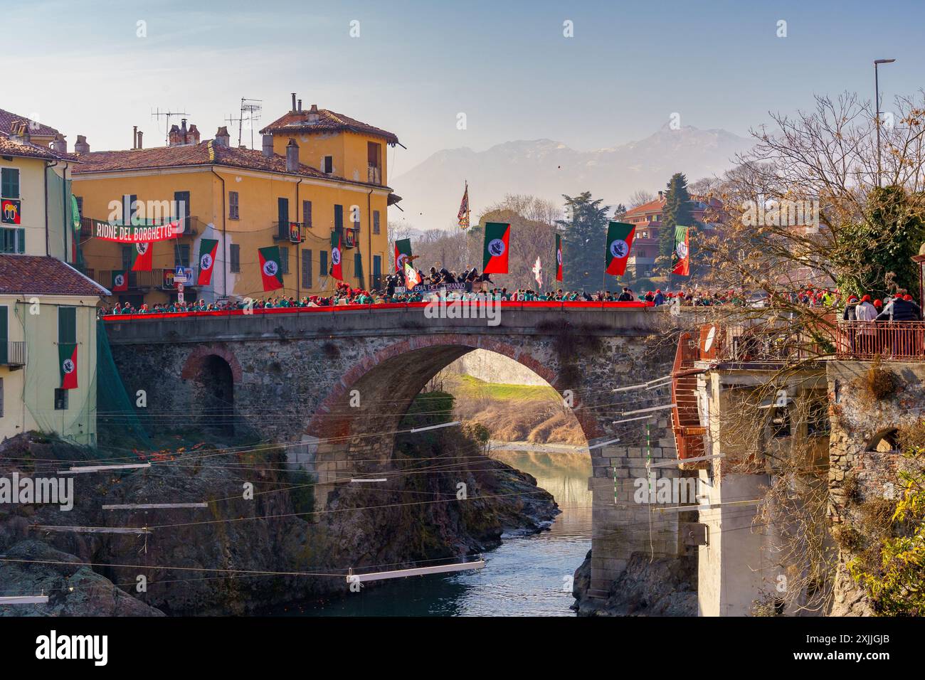 Ivrea, Italy - February 19, 2023: View of the old bridge (Ponte Vecchio ...