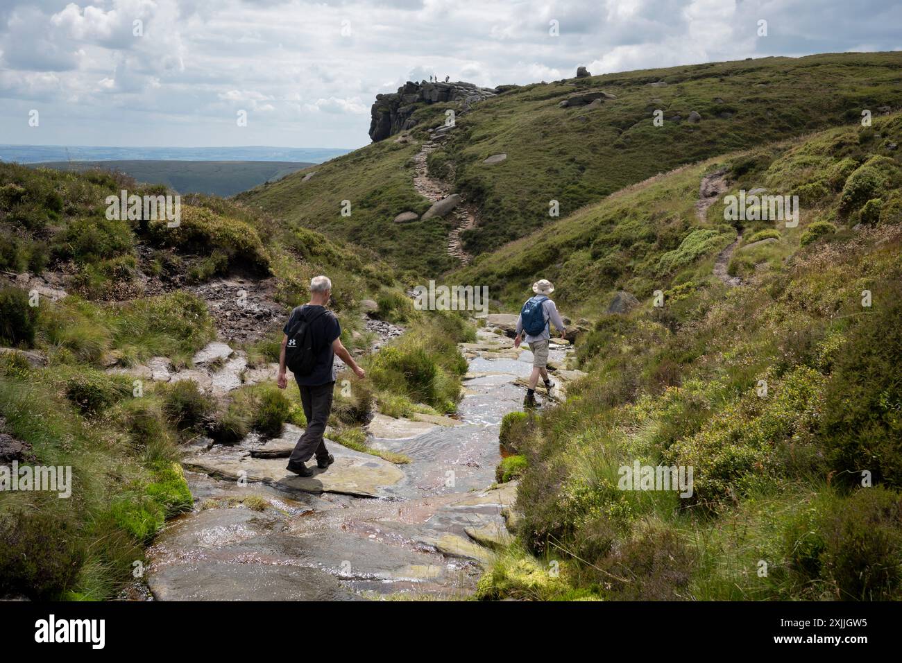 Walkers make their way off Kinder Scout plateau and on towards Crowden ...