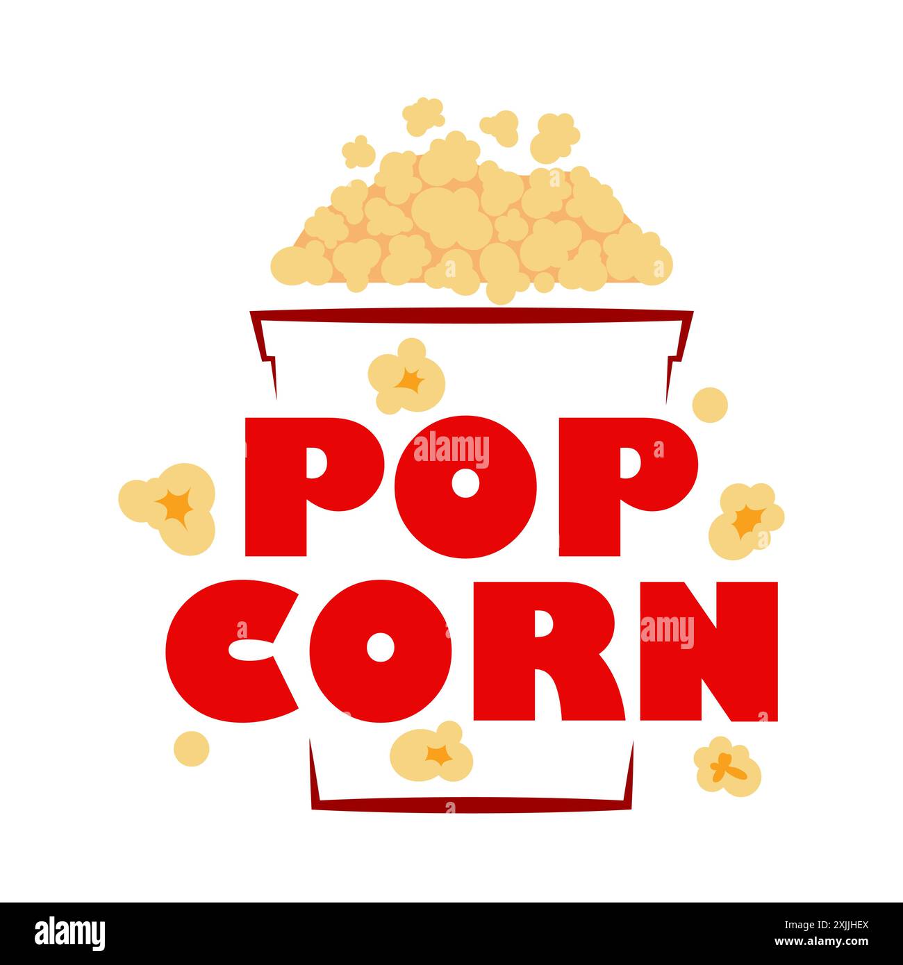 POPCORN logo. Popcorn text with pop corn snack icon. Red color. Graphic ...