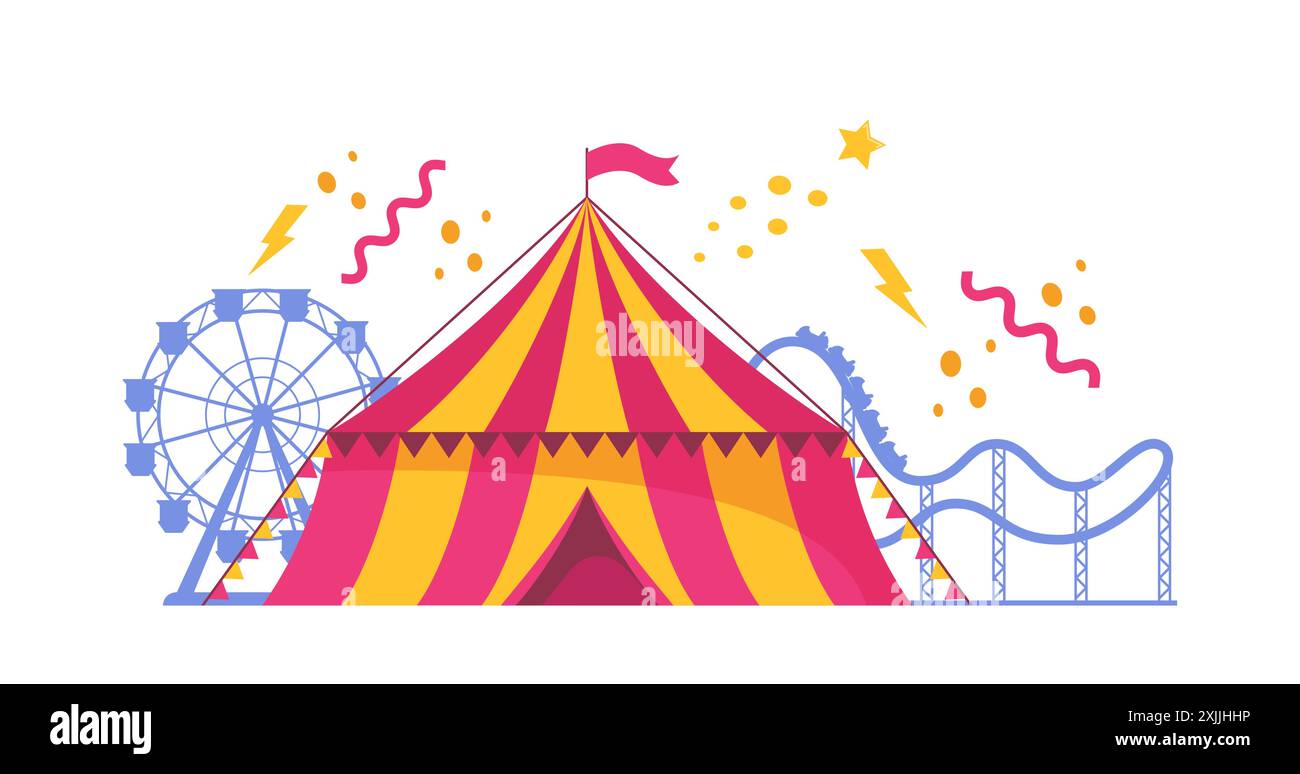 Amusement park composition with outdoor scenery and view of circus ...
