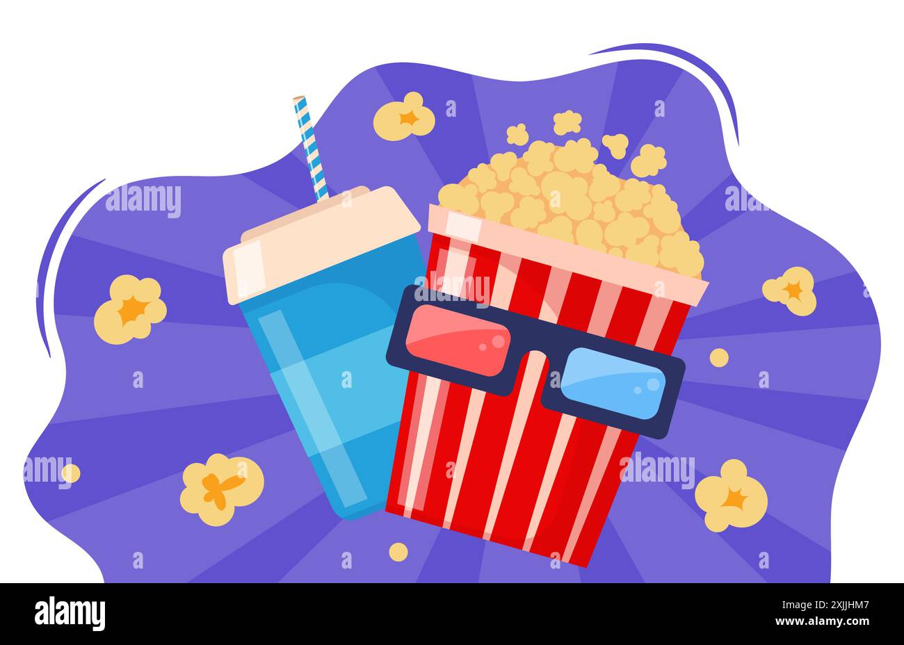 Popcorn snack banner. Takeaway snack, fast food crunchy dessert or ...