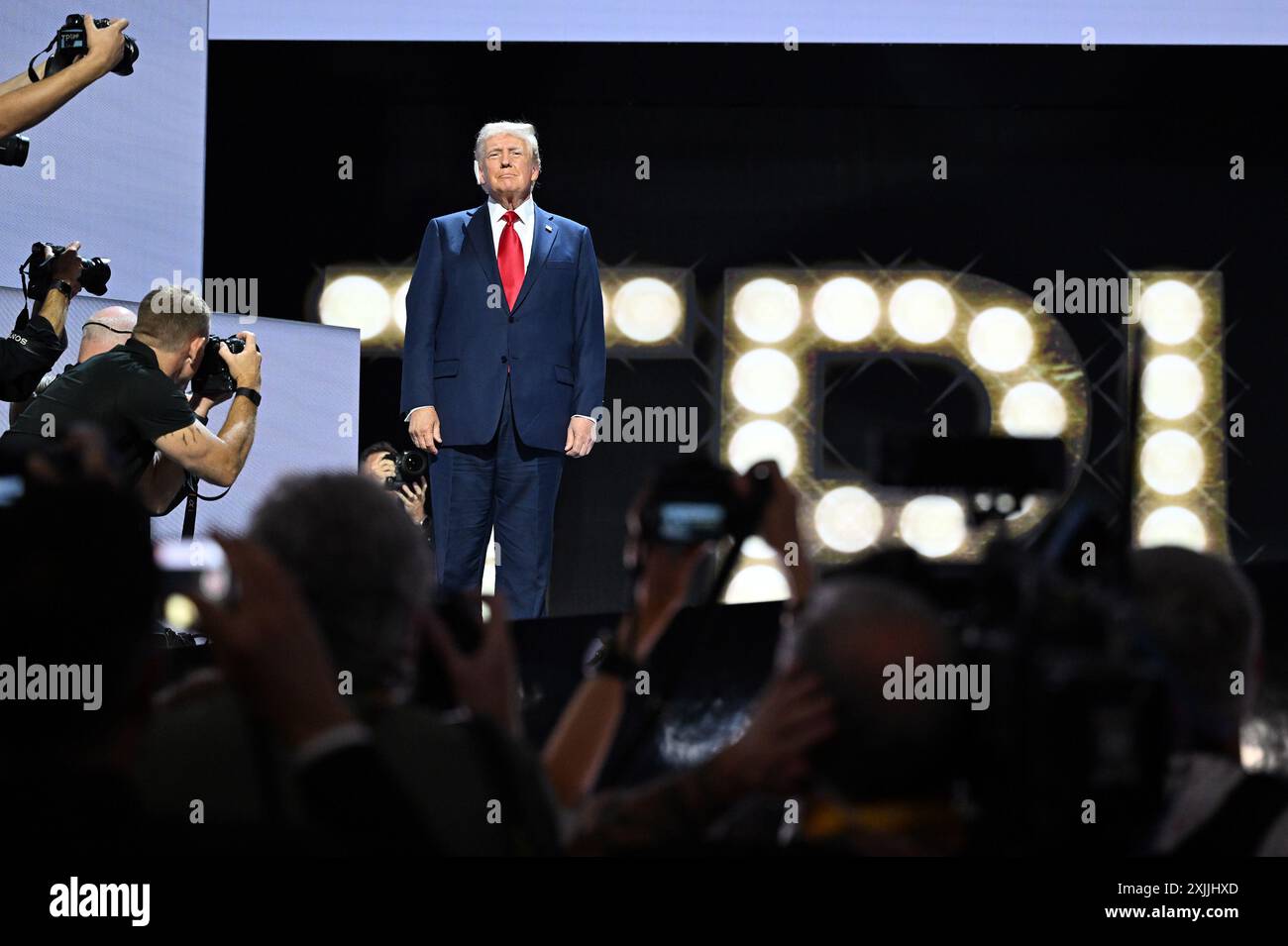 Republican presidential candidate former President Donald Trump arrives ...