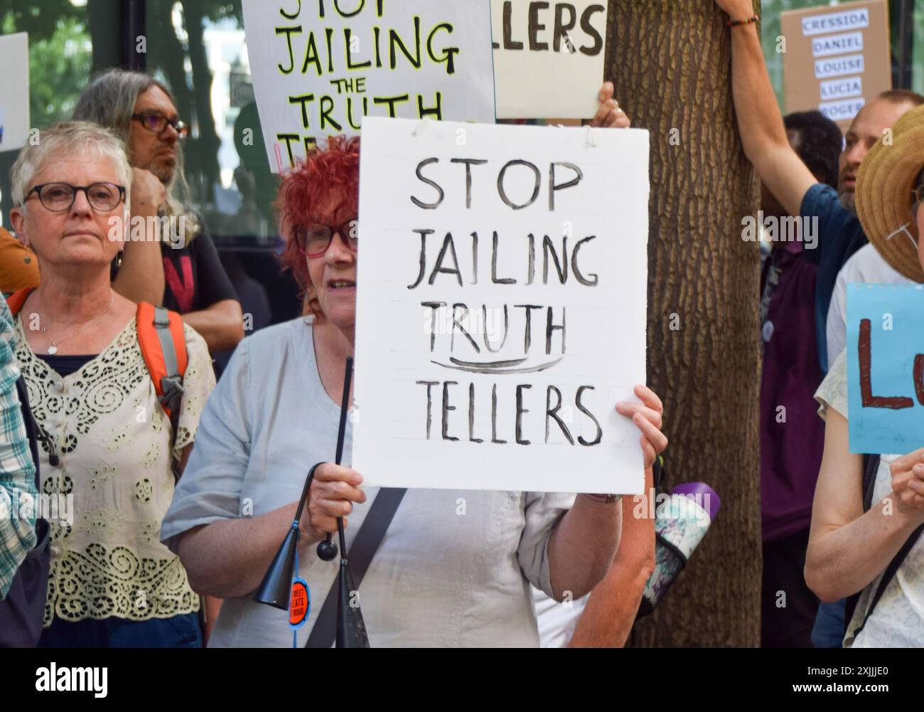 London, UK. 18th July 2024. Protesters gather outside Southwark Crown ...