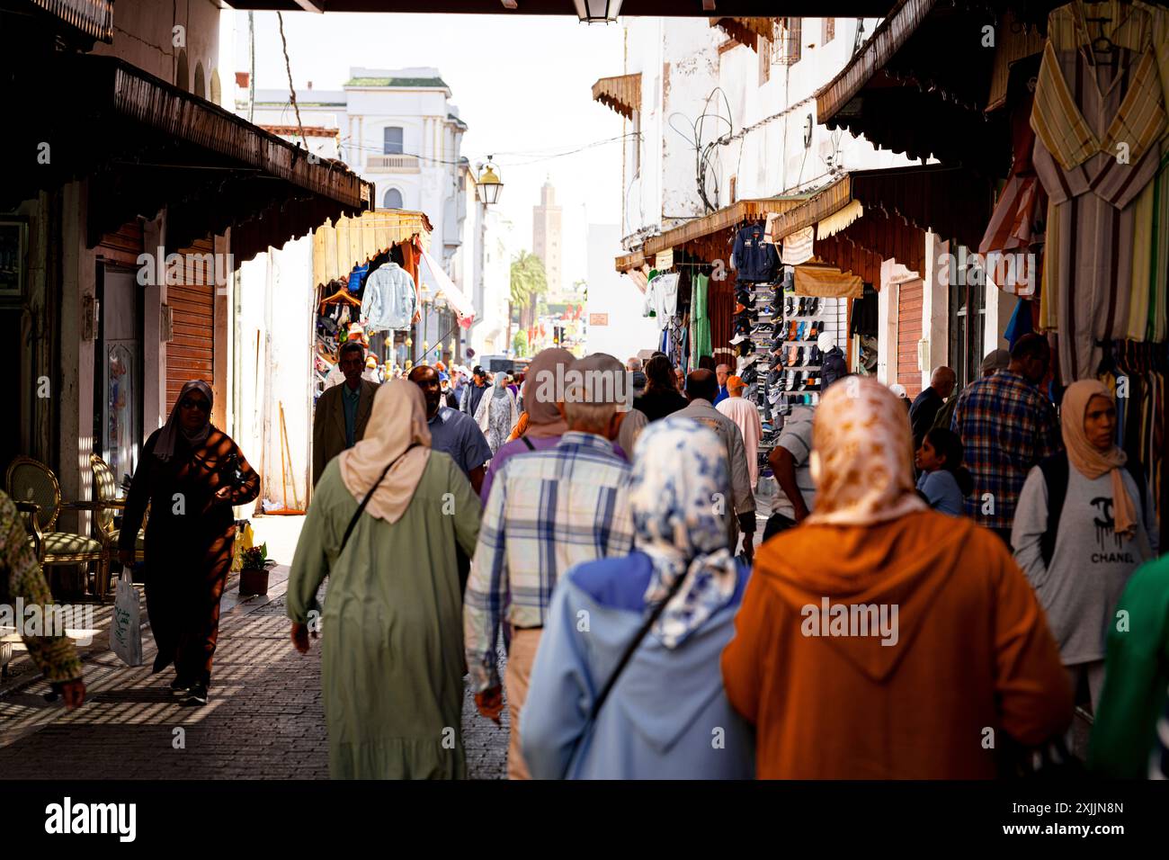 Local people walking in the street markets of medina, Rabat, Morocco ...