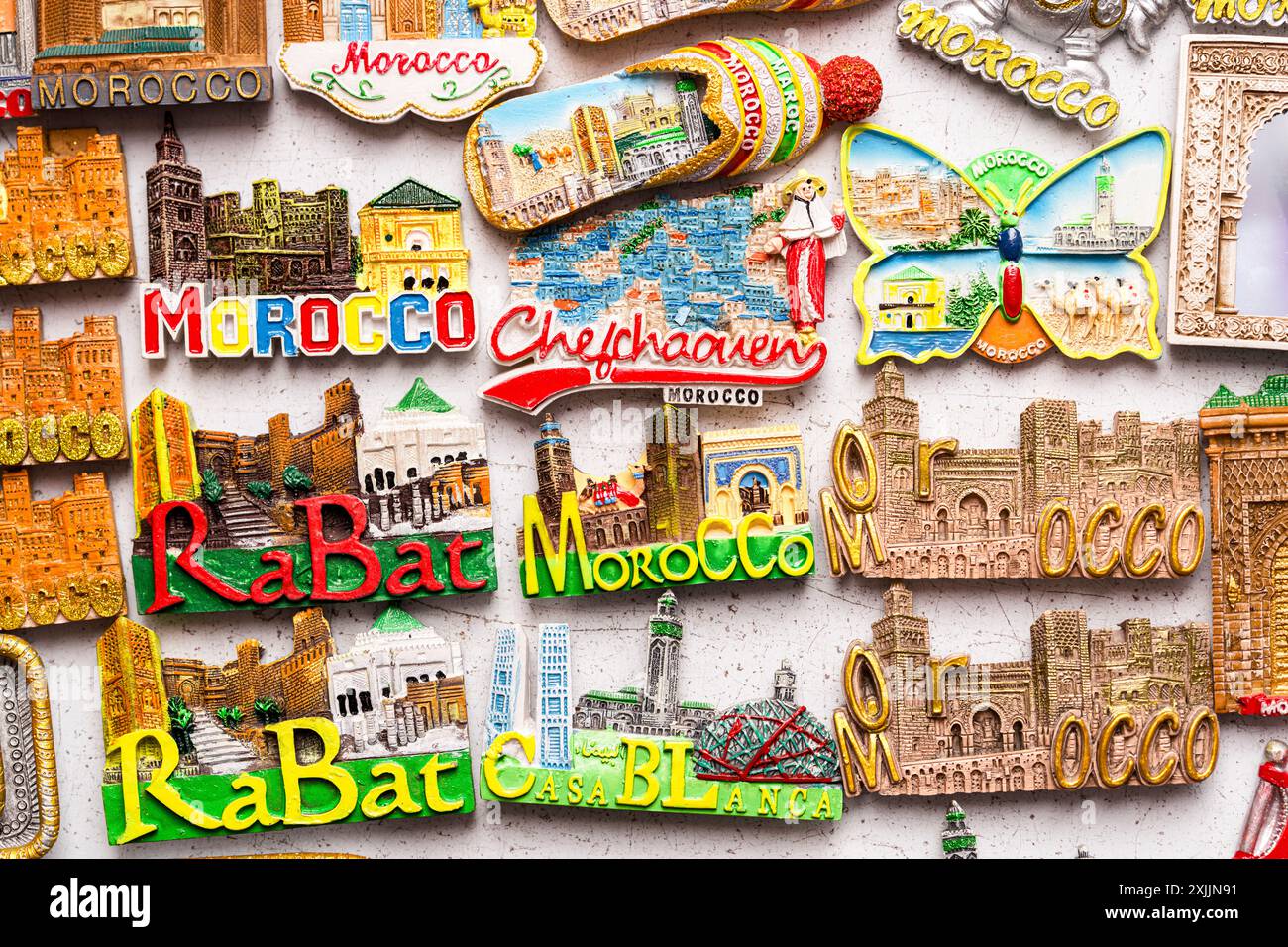 Handmade souvenirs in the street markets of Rabat, Morocco Stock Photo ...