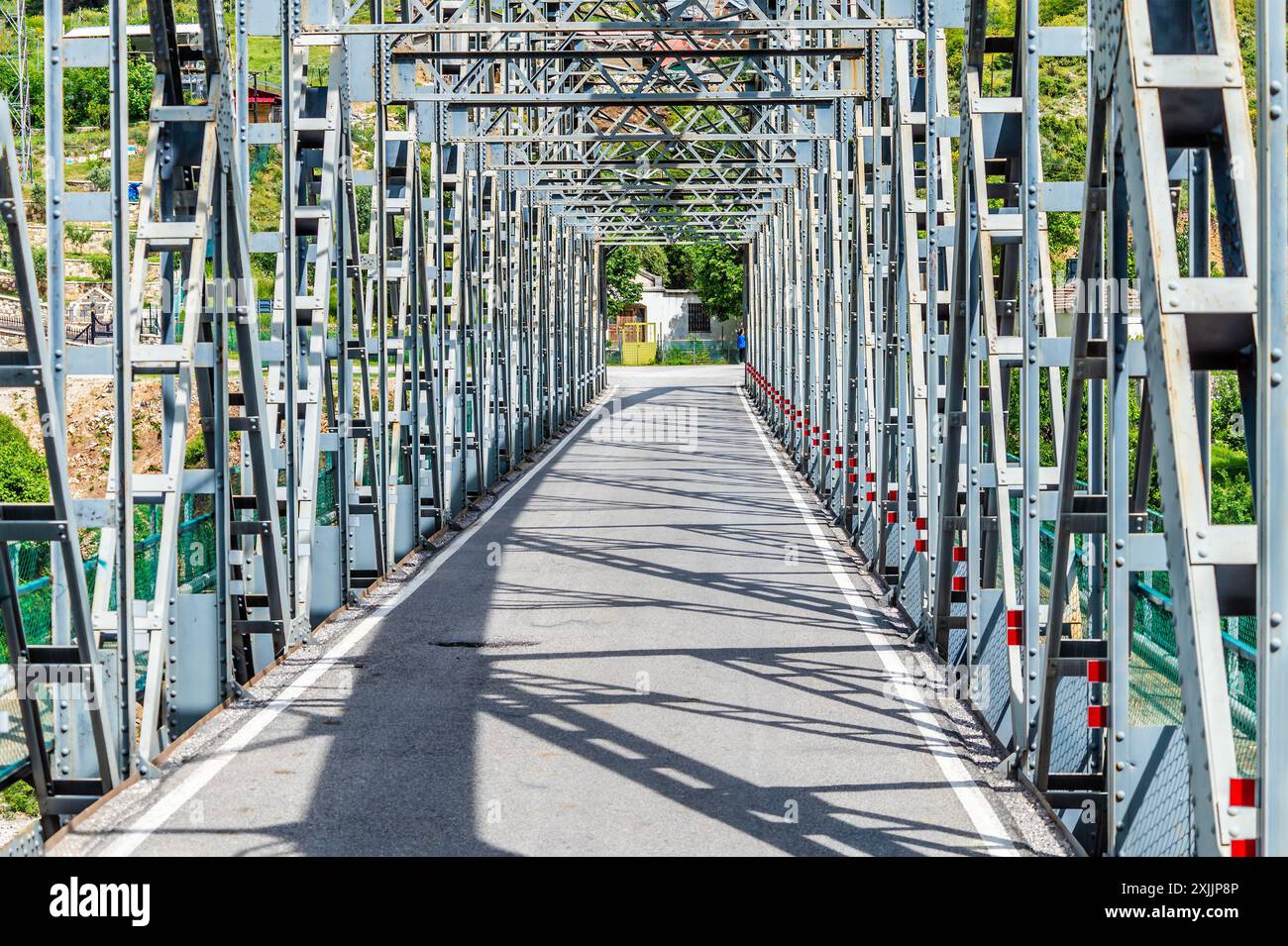 A view on the Dragoti bridge over the Vjosa River at Tepelena, Albania ...