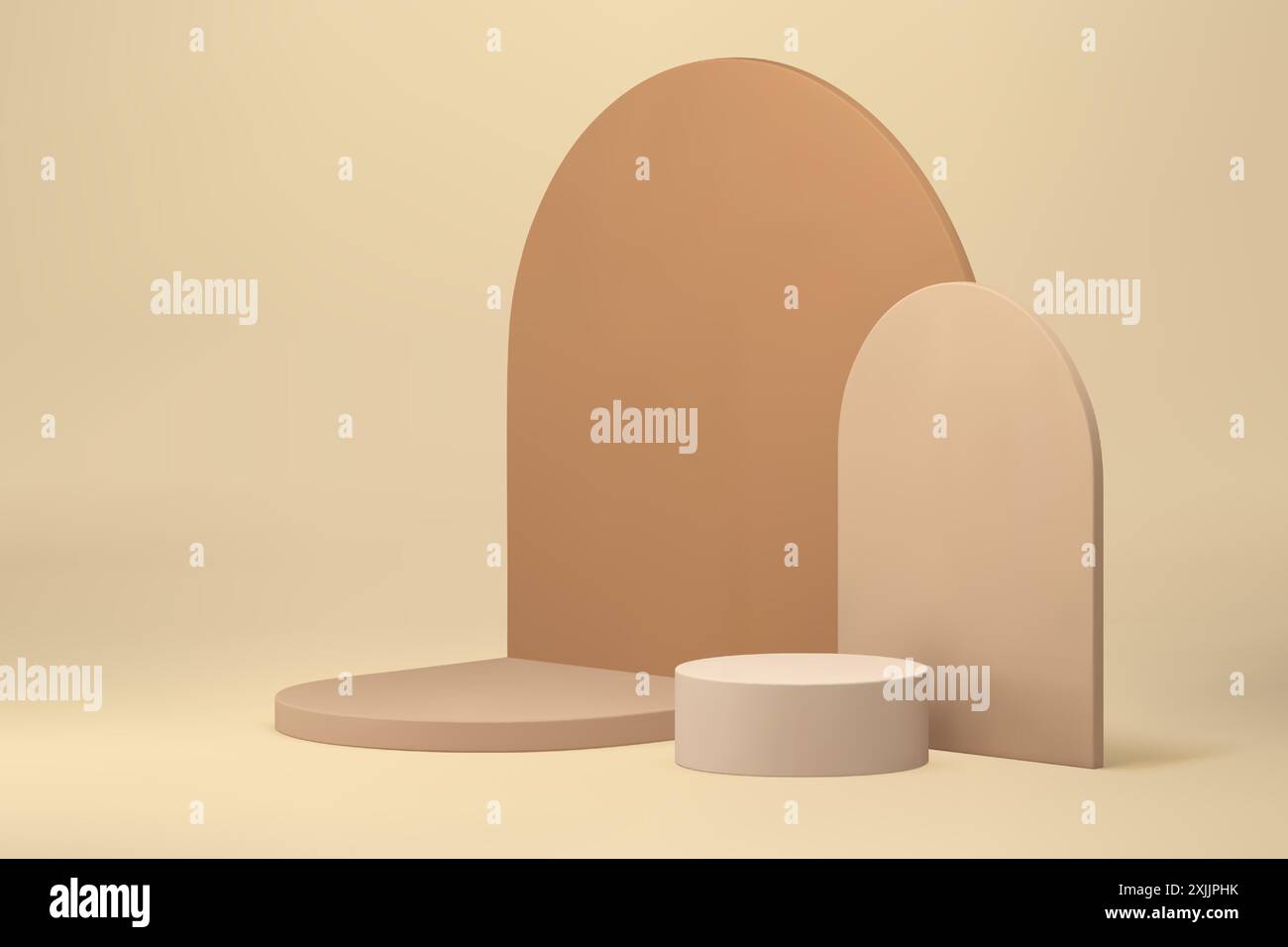 Beige 3d cylinder podium neutral pedestal mock up for cosmetic product ...