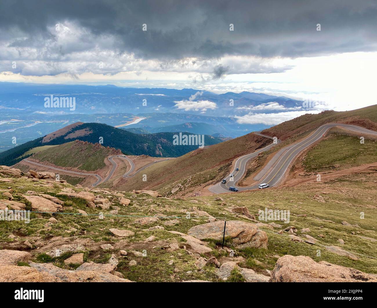 A view of the pikes peak winding road to the top of the mountain Stock ...