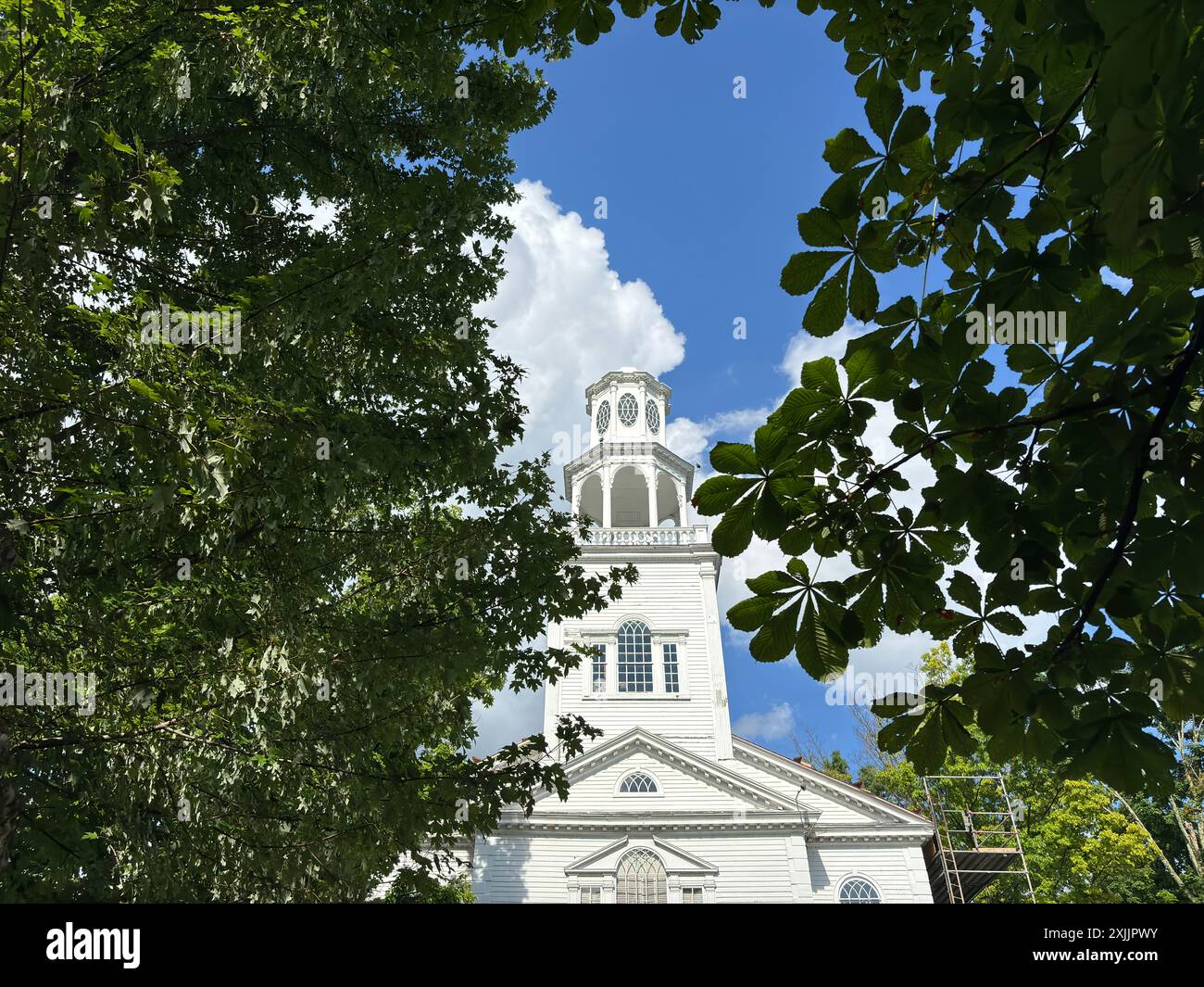 Steeple of historic white church in Bennington, Vermont Stock Photo - Alamy